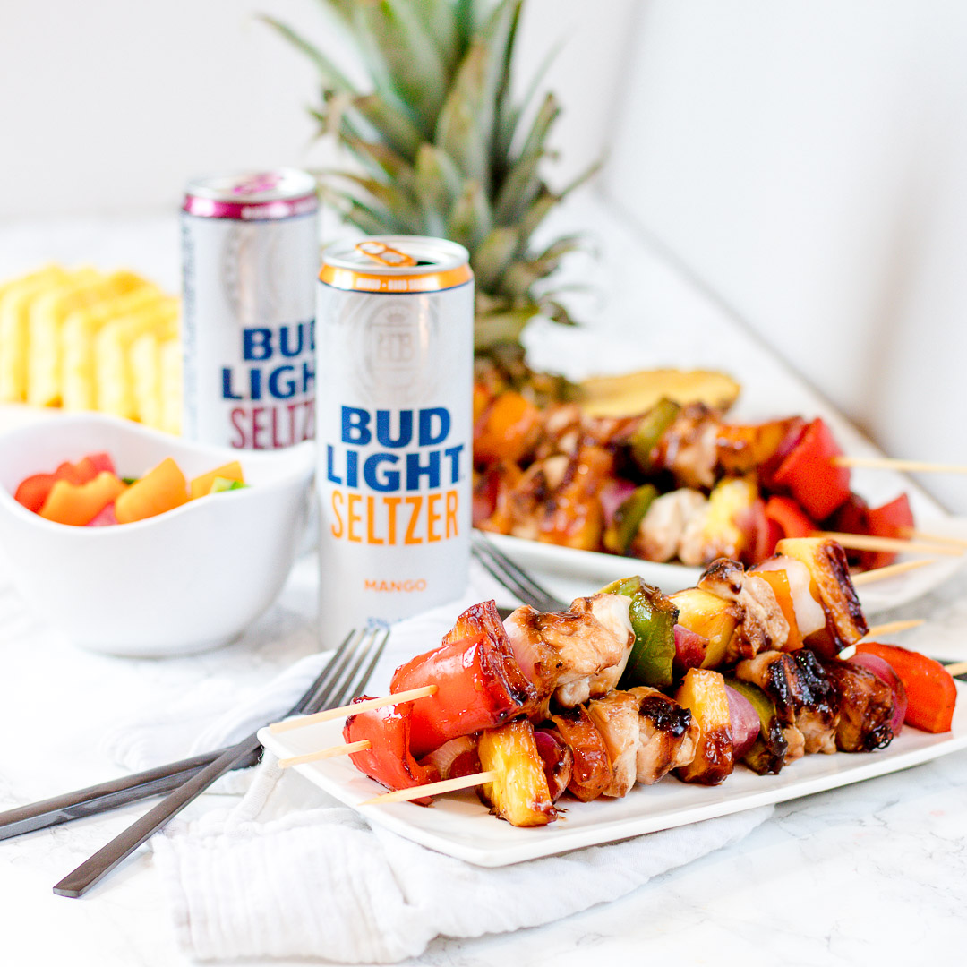 Hawaiian Teriyaki Chicken Skewers with Bud Light Seltzer - bits and bites Hawaiian Teriyaki Chicken Skewers with Bud Light Seltzer - bits and bites