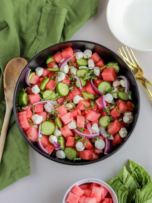 Watermelon Basil Salad Web Story - bits and bites