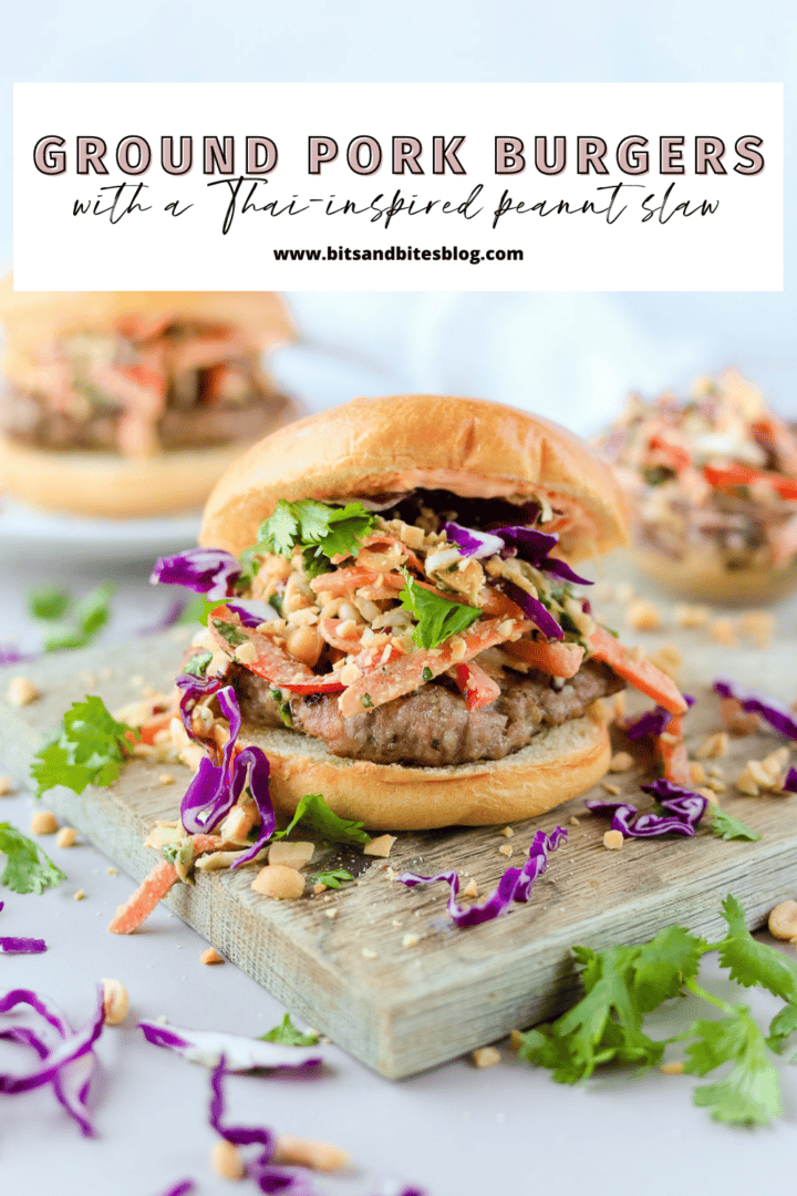 Ground Pork Burgers with Thai-Inspired Peanut Slaw - bits and bites