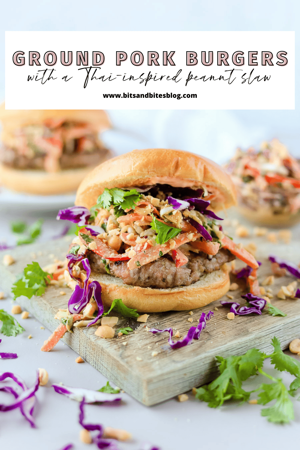 Ground Pork Burgers with Thai-Inspired Peanut Slaw - bits and bites